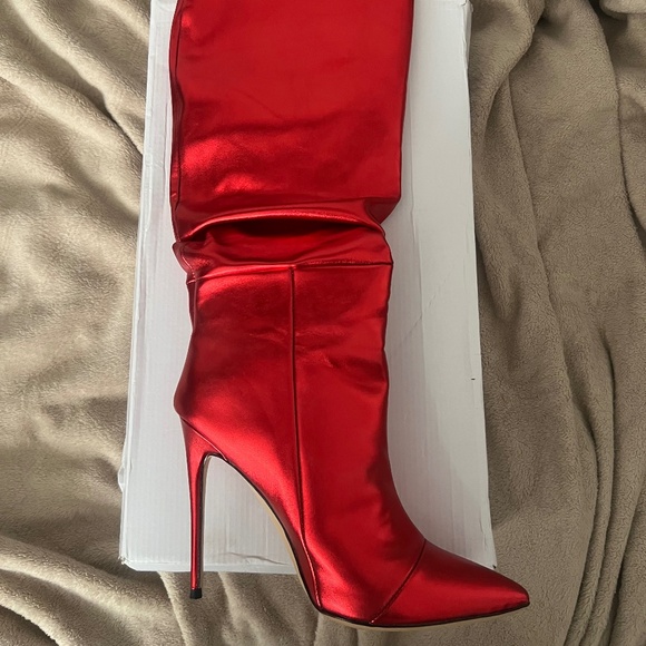 FSJ | Shoes | Fsj Women Versatile Stretchy Knee Red High Boots Stiletto ...